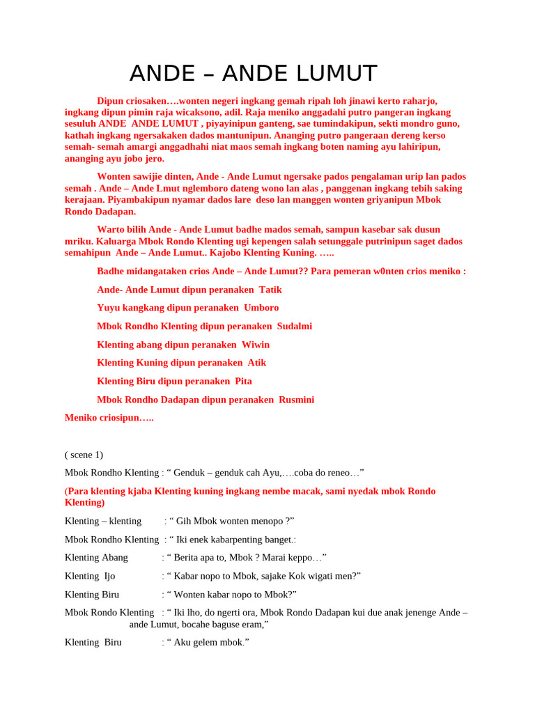 Naskah Ande-Ande Lumut | PDF