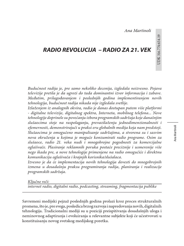 Ana Martinoli - Radio Revolucija - Radio Za 21. Vek | PDF