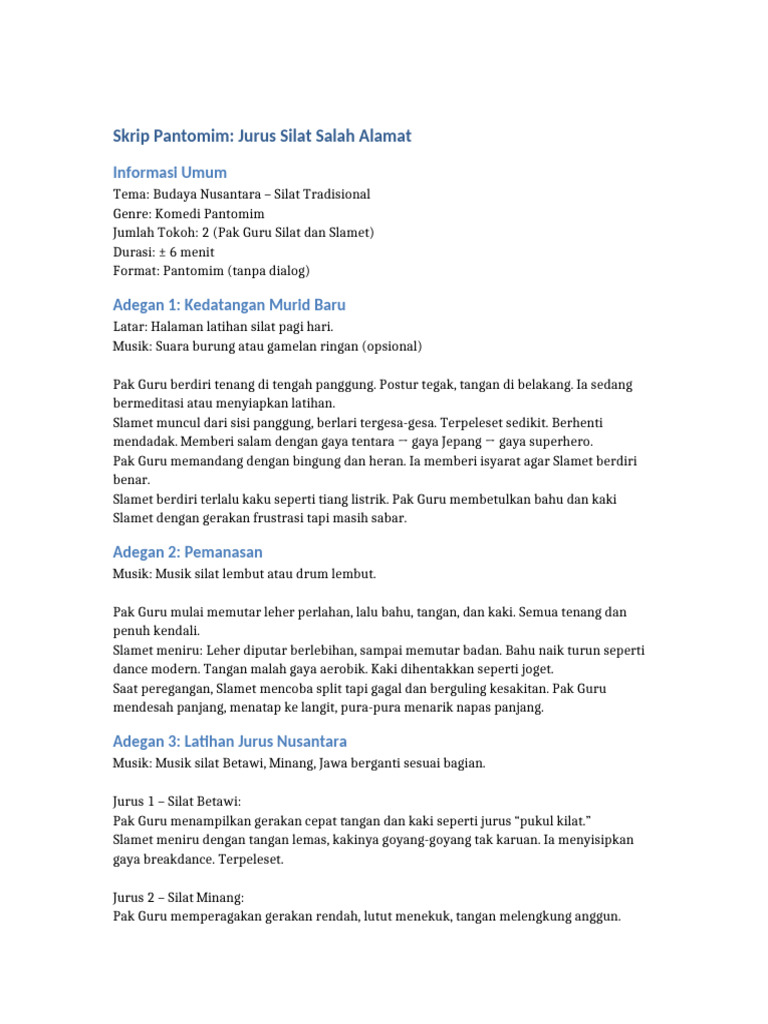 Skrip Pantomim Jurus Silat Salah Alamat | PDF