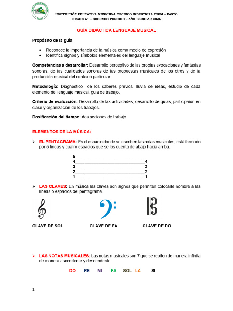Guía Didáctica de Lenguaje Musical 6º | PDF | Clave | Teoría musical