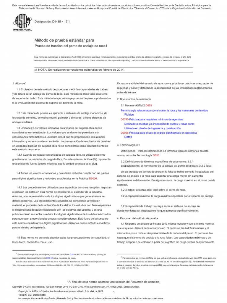 ASTM D4435-13e1 (Retirado en 2022) | PDF | Tornillo | Termómetro