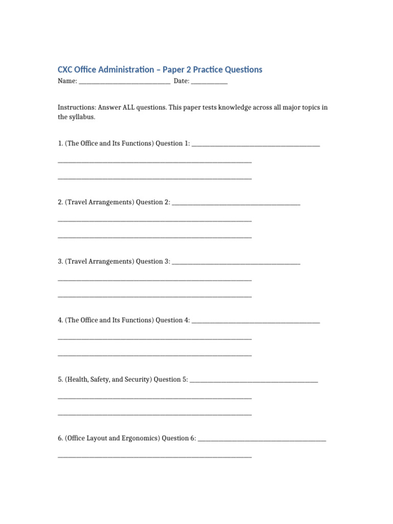 CXC Office Administration Paper 2 Practice Questions | PDF | Workplace ...