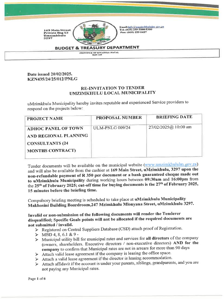 20 02 2025 Tender Re Advert Adhoc Panel of Town and Regional Planning ...