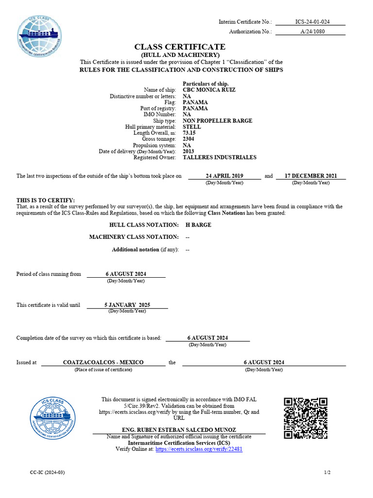 Hull and Machinery Class Certificate | PDF | Negligence | Legal Liability