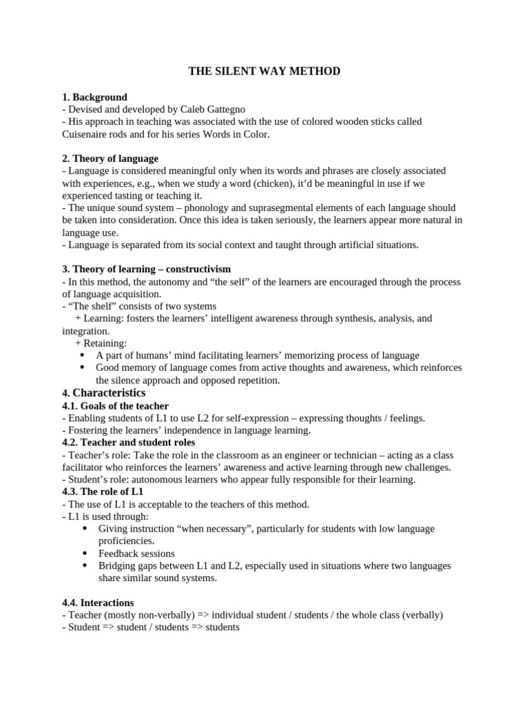 The Silent Way Method | PDF | Second Language | Learning