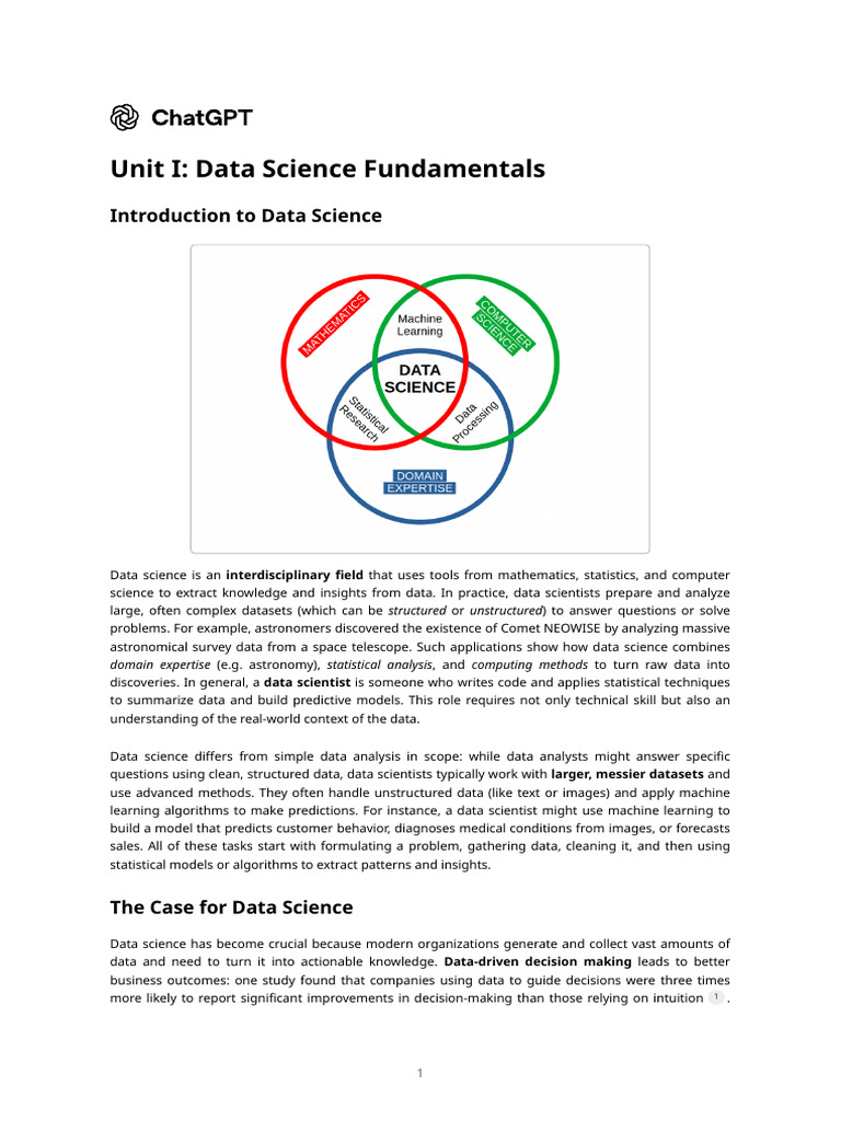 Unit I Data Science Fundamentals Pdf Data Science Machine Learning