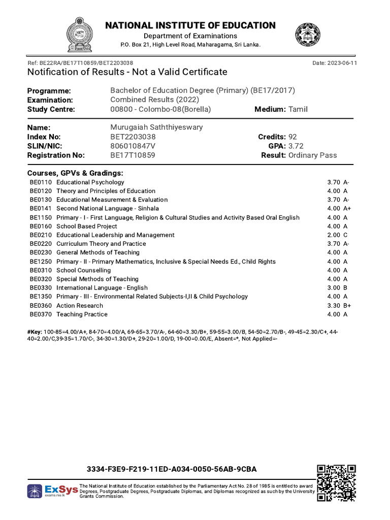 ExSys - EXAMS - nie.LK - Department of Examinations, NIE. | PDF | Educational Stages