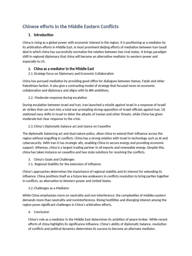 Chinese Efforts in The Middle Eastern Conflicts Article Summary | PDF ...