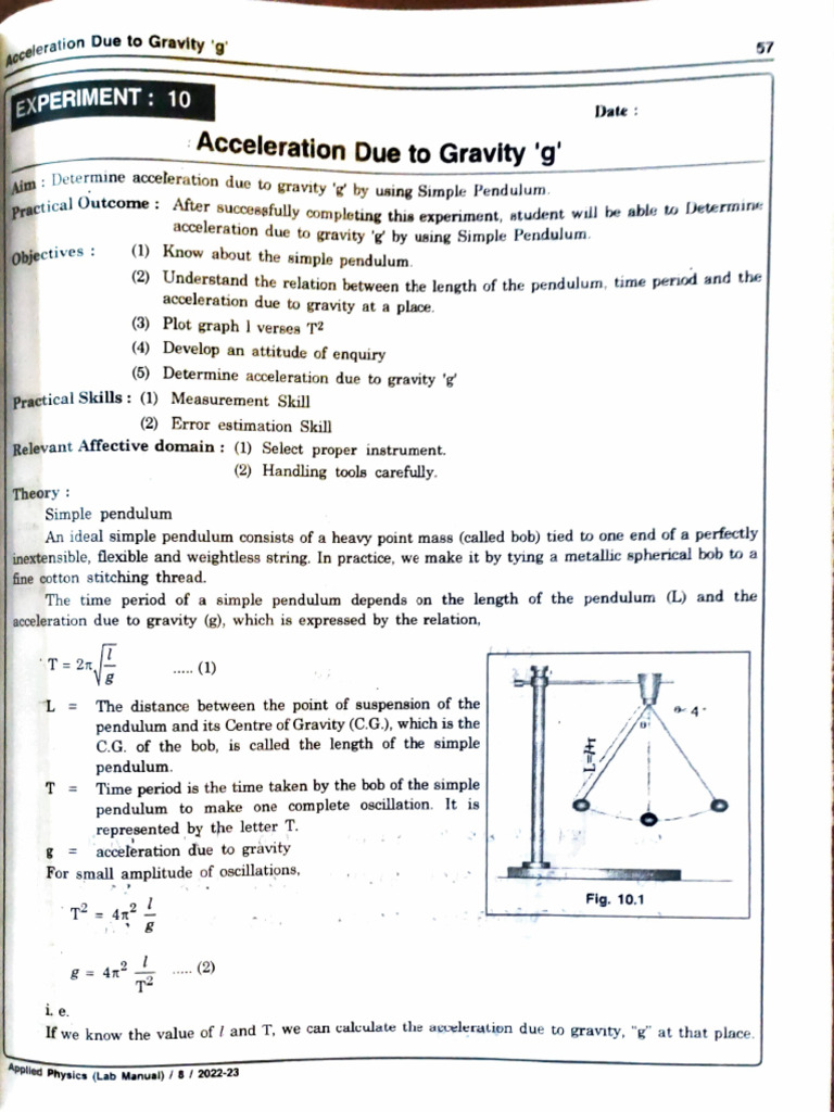 Experiment 10 (Applied Physics) | PDF | Pendulum | Gravity