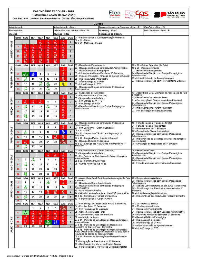 Calendario Escolar Badran 2025 | PDF