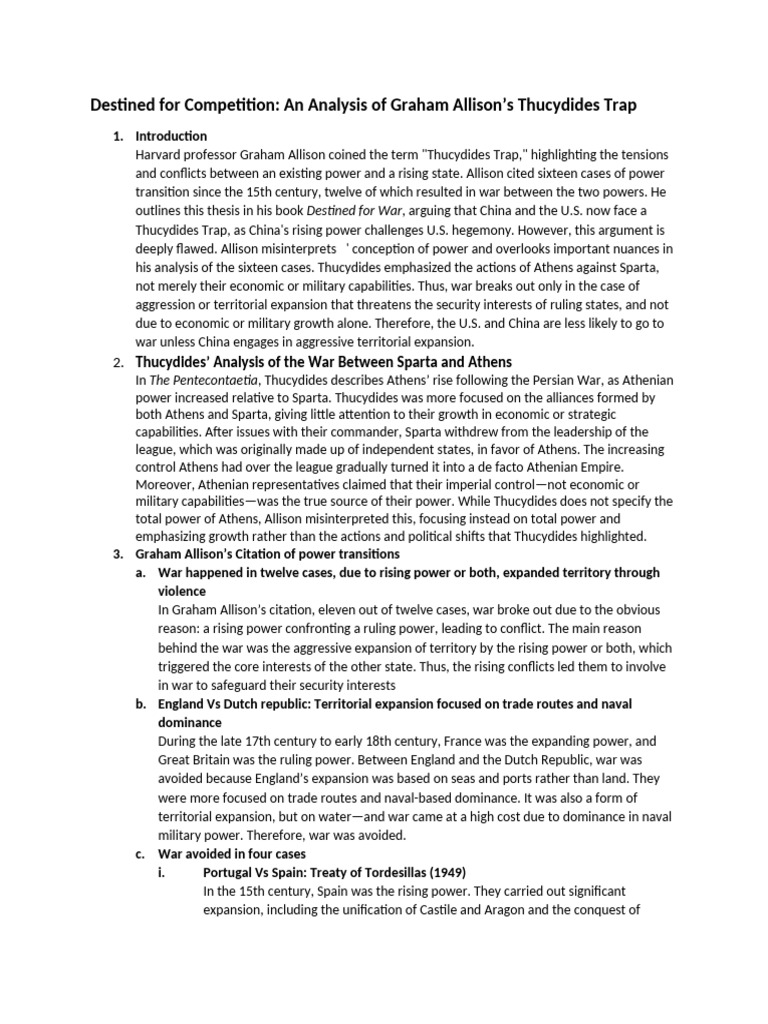 Graham Allison's Thucydides Trap Summary | PDF | International ...