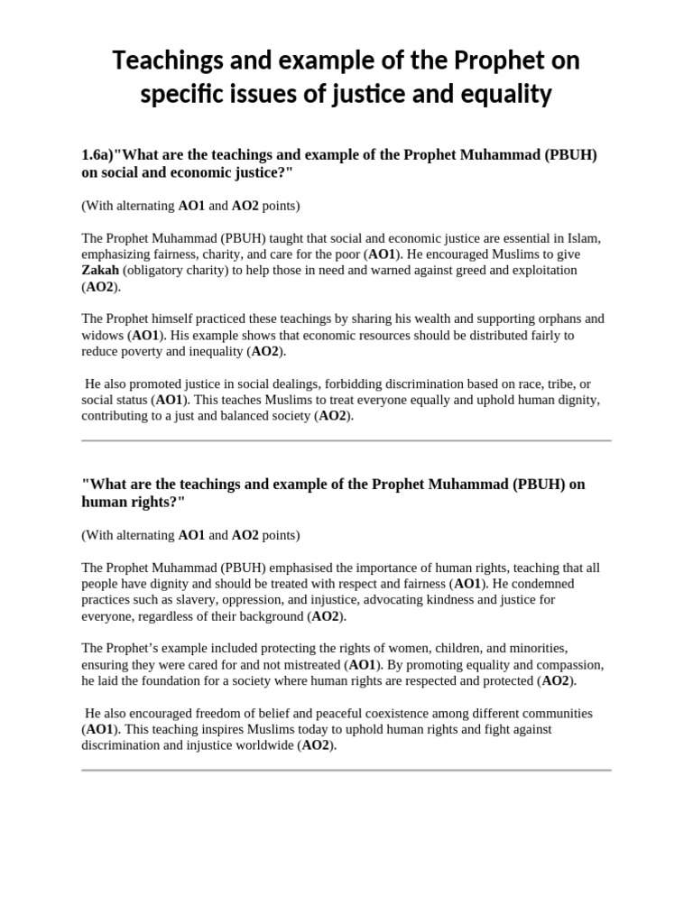 1.6 The Teachings and Example of The Prophet Muhammad | PDF | Social ...