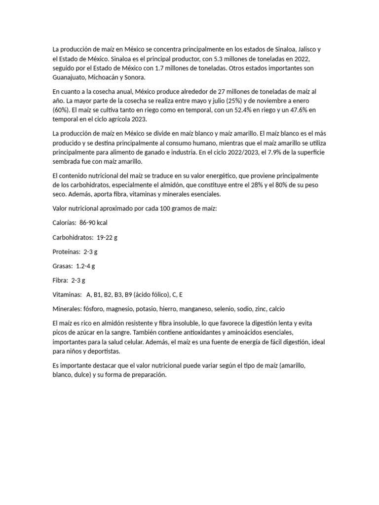 La Producción de Maíz en México Se Concentra Principalmente en Los ...