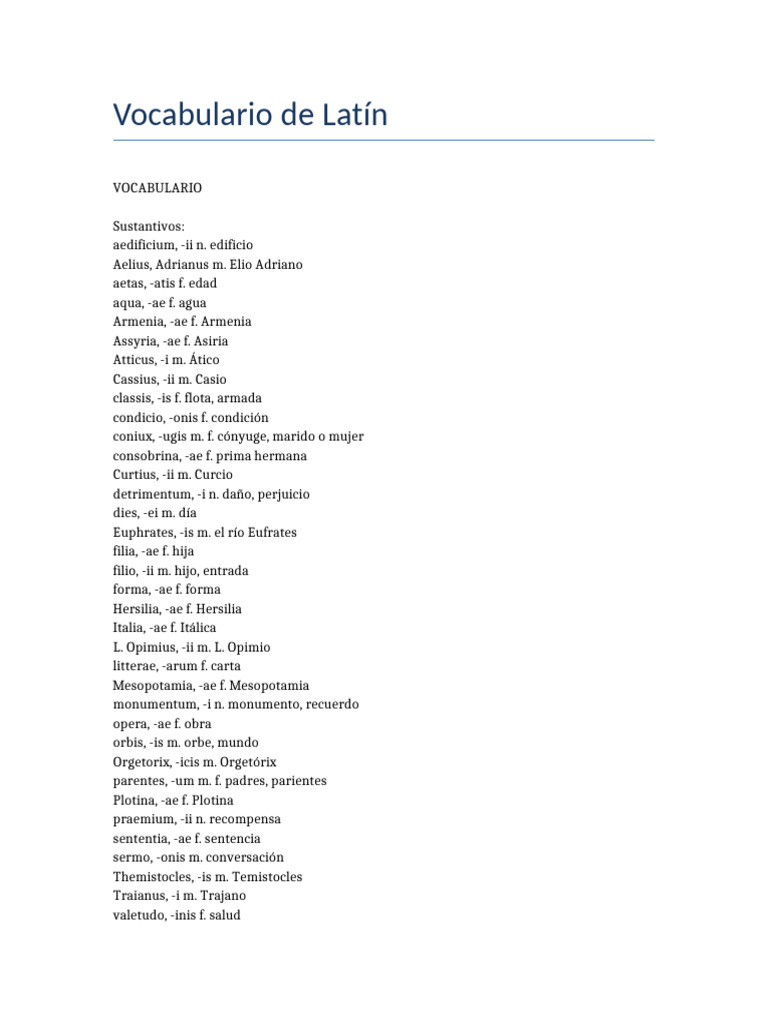 Vocabulario Esencial de Latín | PDF