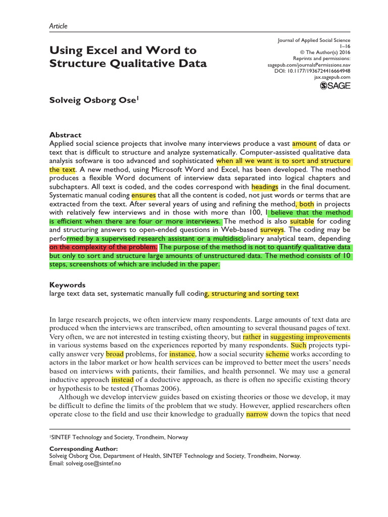 Using Excel and Word To Data Ana | PDF | Microsoft Word | Qualitative ...