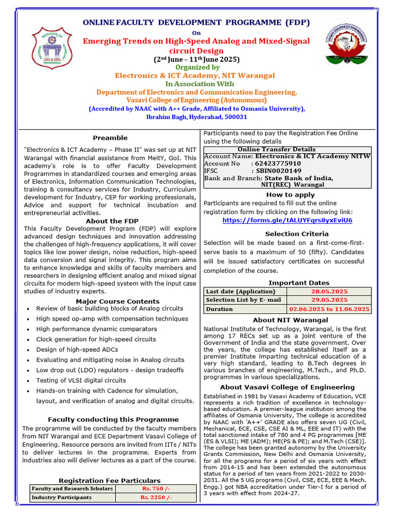 NITW - Brochure 2 - 2025 4 24 16 5 34 | PDF | Electrical Engineering | Electronics