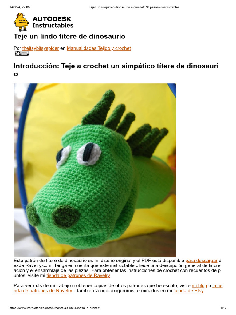 Tejer Un Simpático Dinosaurio A Crochet - 10 Pasos - Instructables ...