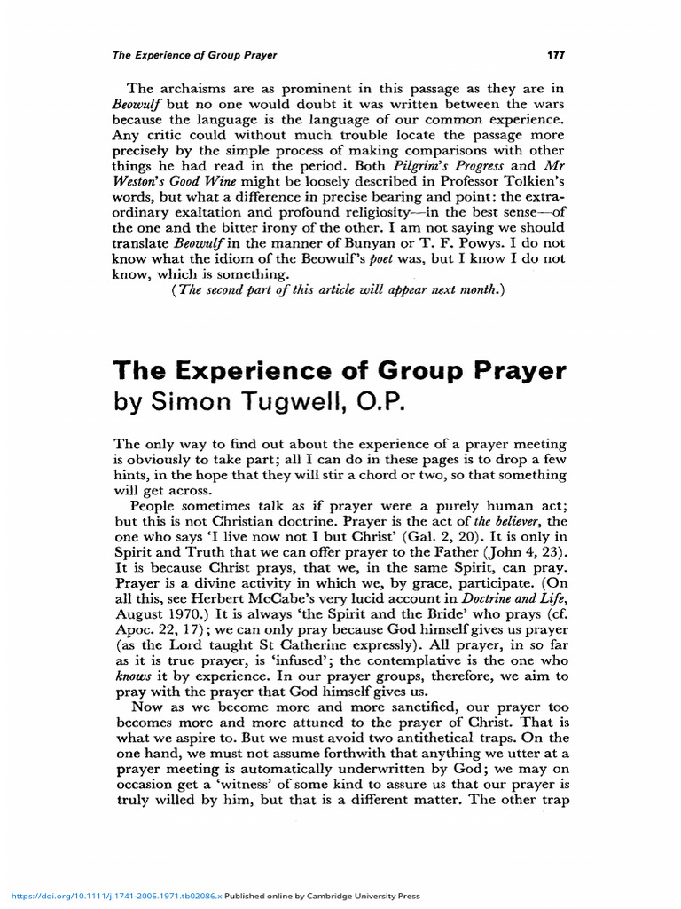 The Experience of Group Prayer | PDF | Prayer | Catholic Church