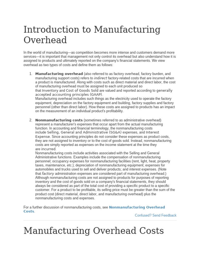 Understanding Manufacturing Overhead Costs | PDF | Cost Of Goods Sold ...