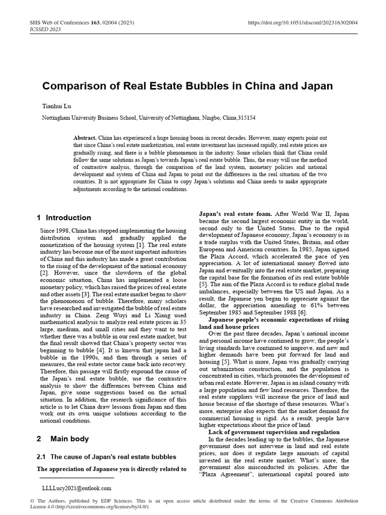 Comparison of Real Estate Bubbles in China and Jap | PDF | Economic ...