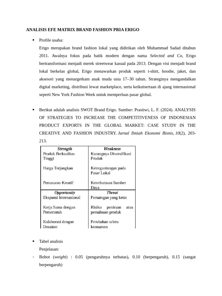 Analisis Efe Matrix Brand Fashion Pria Erigo | PDF