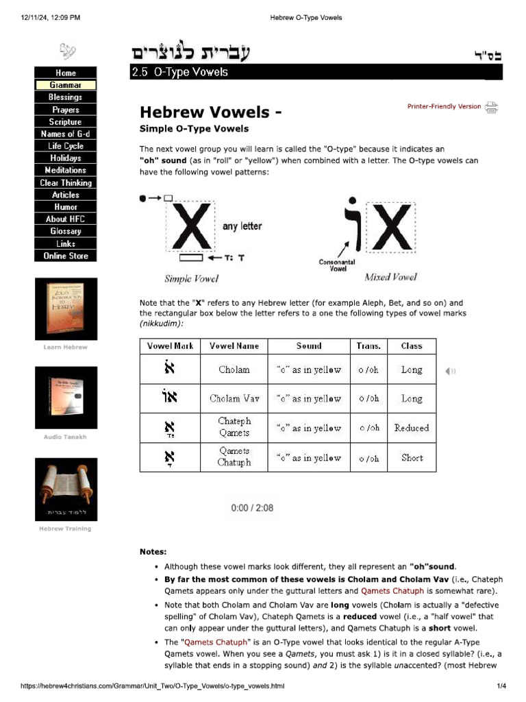 Hebrew O-Type Vowels | PDF