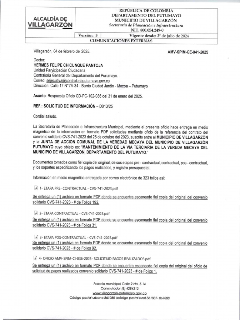 Oficio AMV-SPIM-CE-041-2025 Y SOPORTE ENVIO | PDF