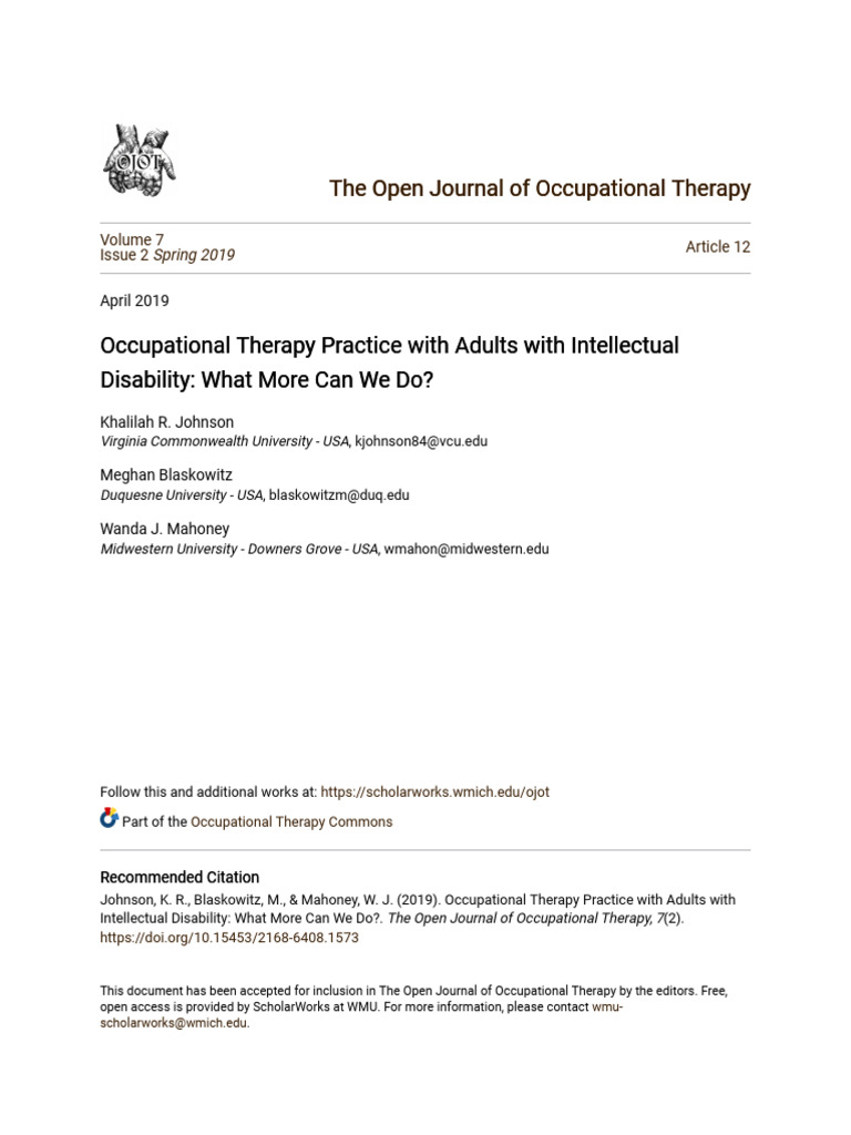 Enhancing Occupational Therapy for Adults with ID | PDF | Occupational ...