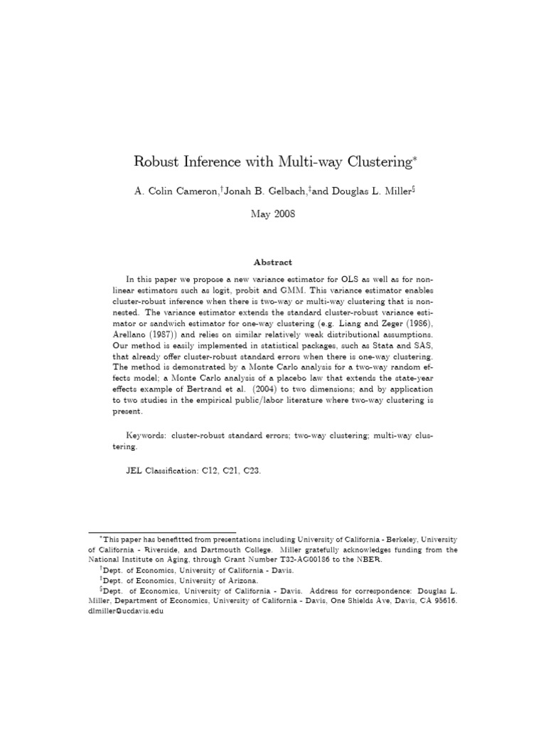 Cameron - Gelbach - Miller.2008.Robust Inference With Multiway Clustering | PDF | Ordinary Least ...