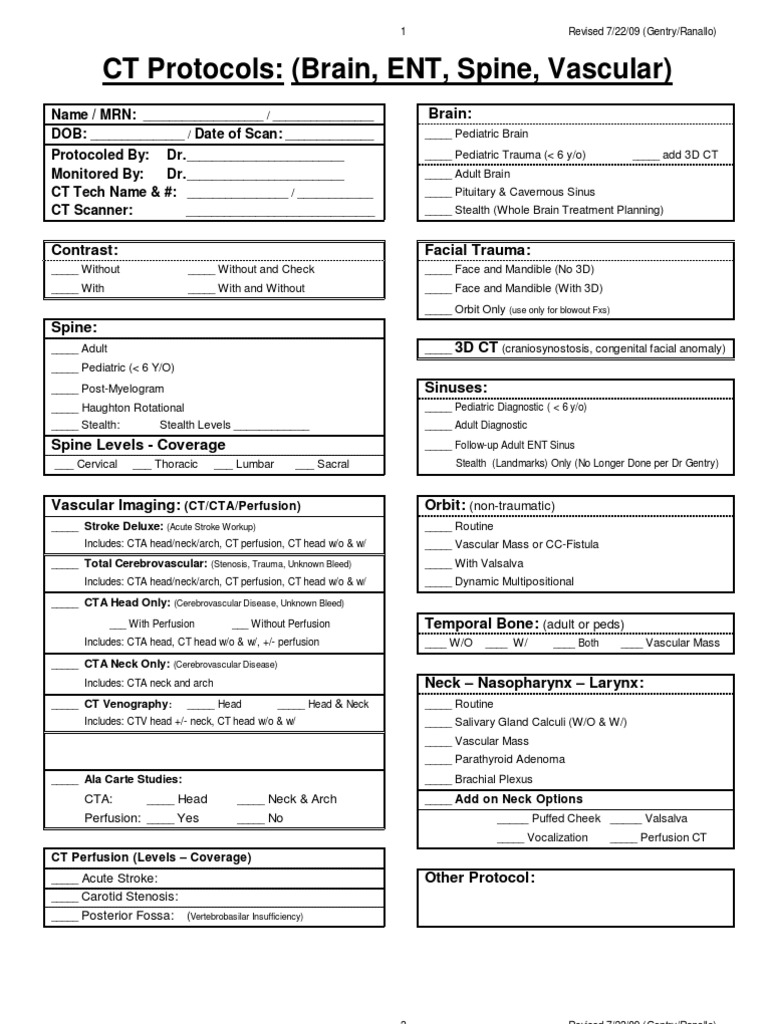 Neuroradiology CT Protocols | PDF