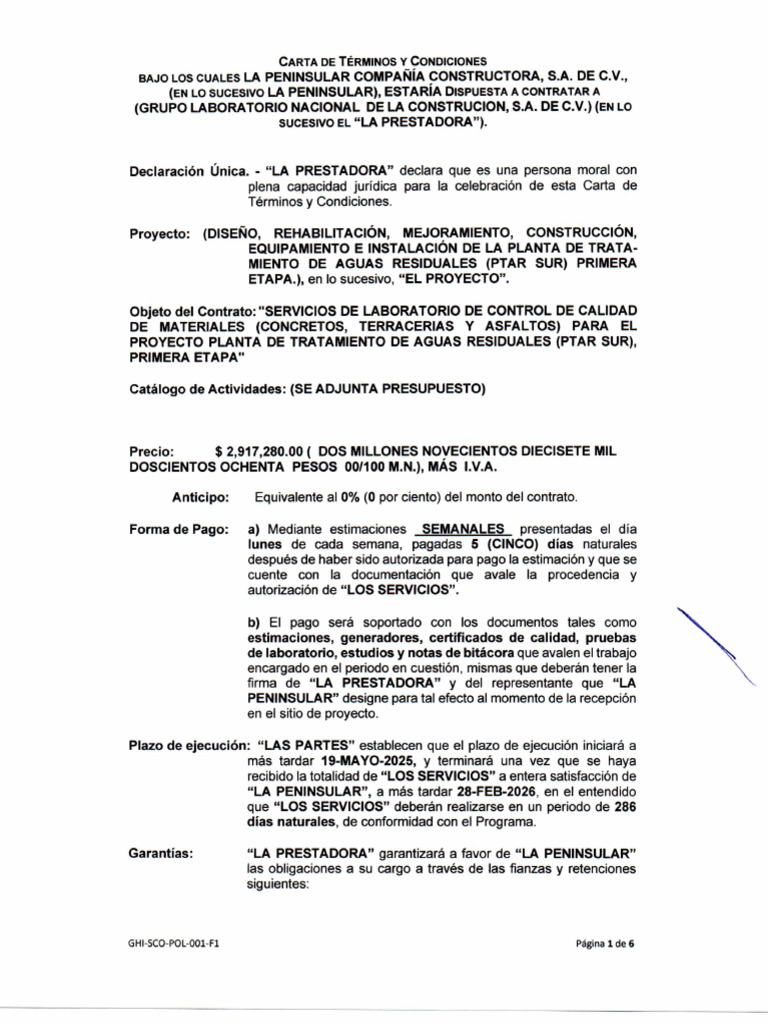 CARTA DE TERMINOS Y CONDICIONES -QRO | PDF