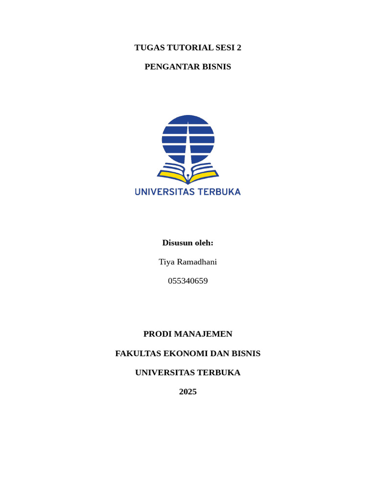 Tiya Ramadhani (055340659) - Tugas Tutorial Sesi 2 Pengantar Bisnis | PDF