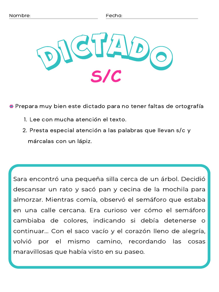 Dictado de Palabras Cortas | PDF