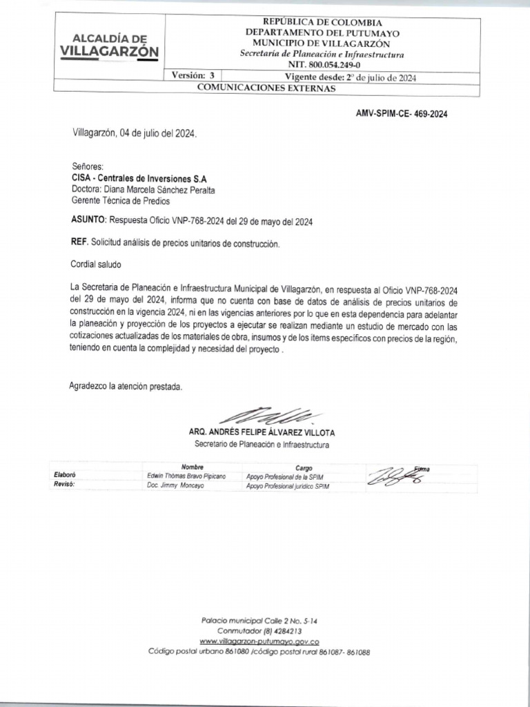 Oficio AMV-SPIM-CE - 469-2024 | PDF