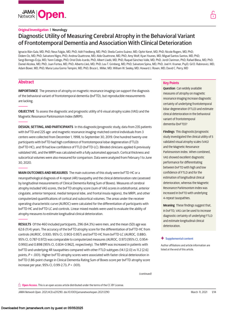 Diagnostic Utility of Measuring Cerebral Atrophy in The Behavioral ...