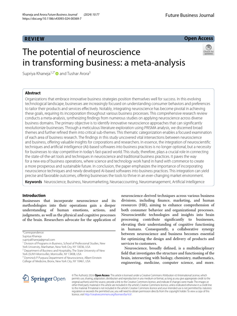 The Potential of Neuroscience in Transforming Business | PDF ...