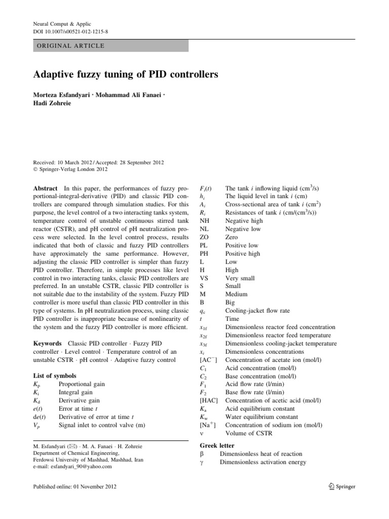 Adaptive Fuzzy Tuning of PID Controllers | PDF | Control Theory | Fuzzy Logic