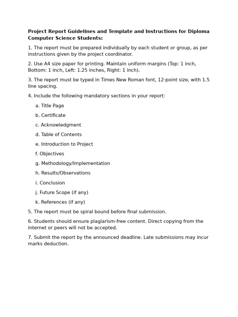 Project Report Guidelines and Template and Instructions For Diploma ...