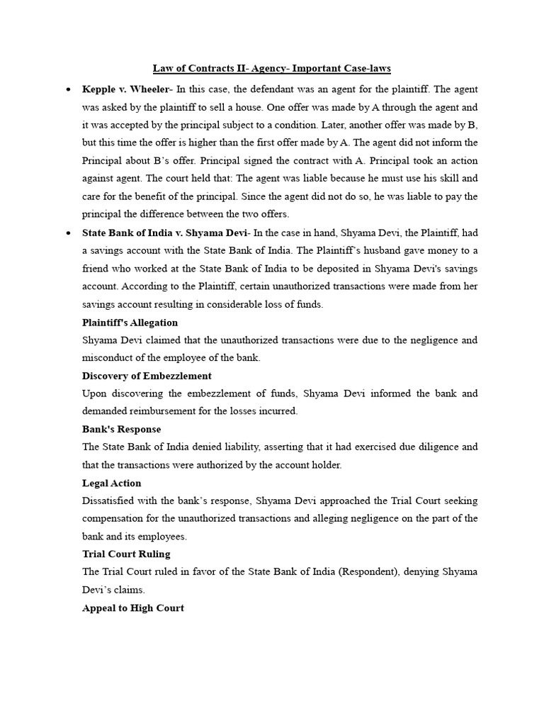 Key Case Laws on Agency in Contracts | PDF | Legal Liability | Negligence