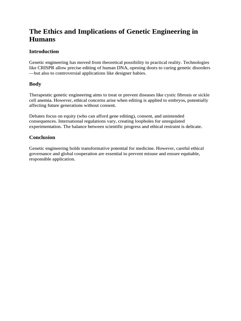 Ethics of Human Genetic Engineering | PDF