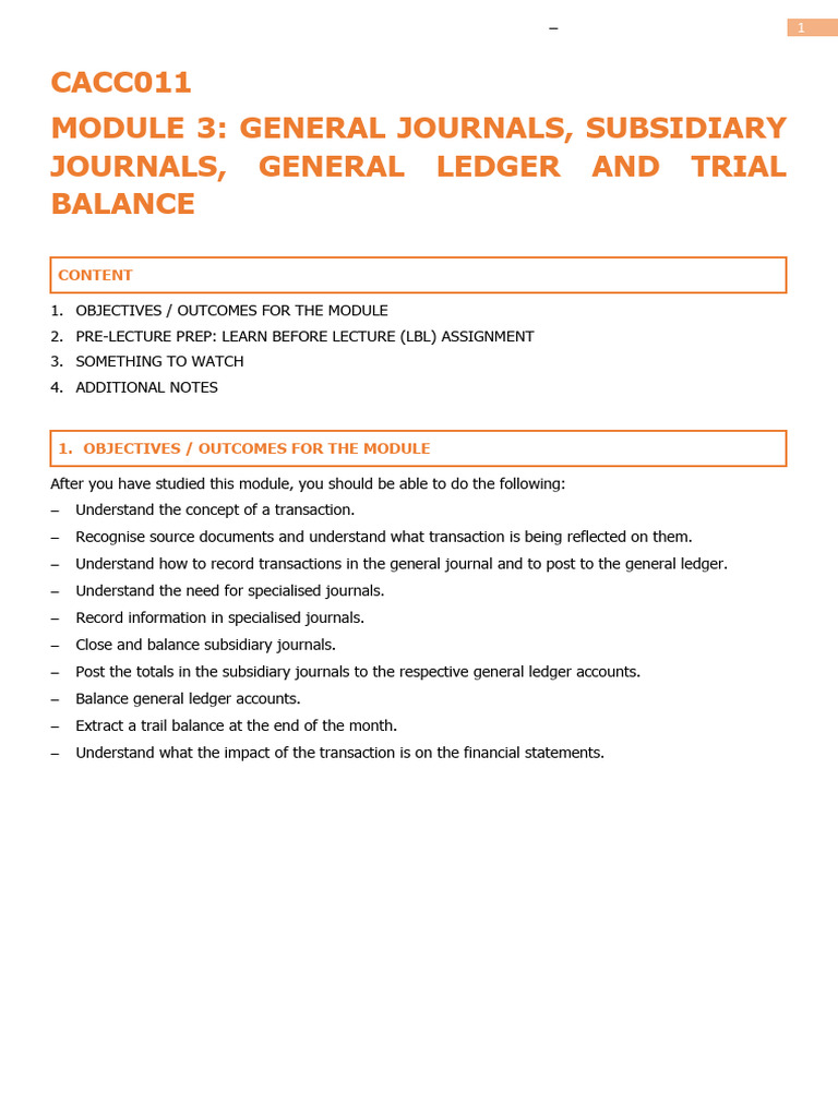Module 3 - General Journals, General Ledger and Trial Balance (CN ...