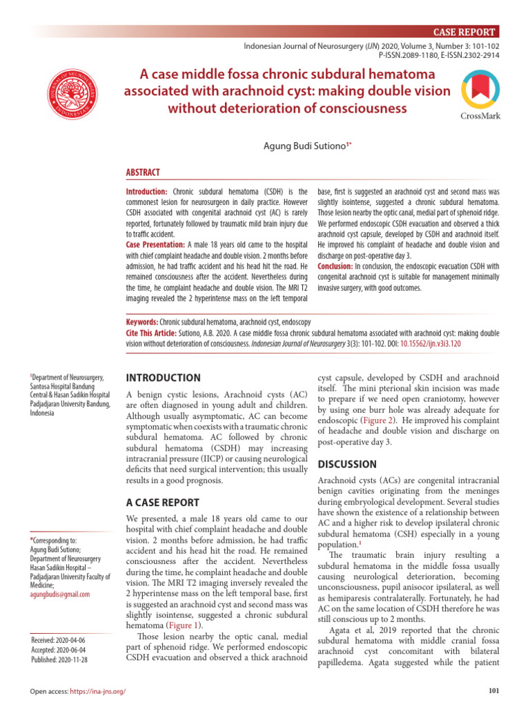 A Case Middle Fossa Chronic Subdural | PDF | Neurosurgery | Clinical ...