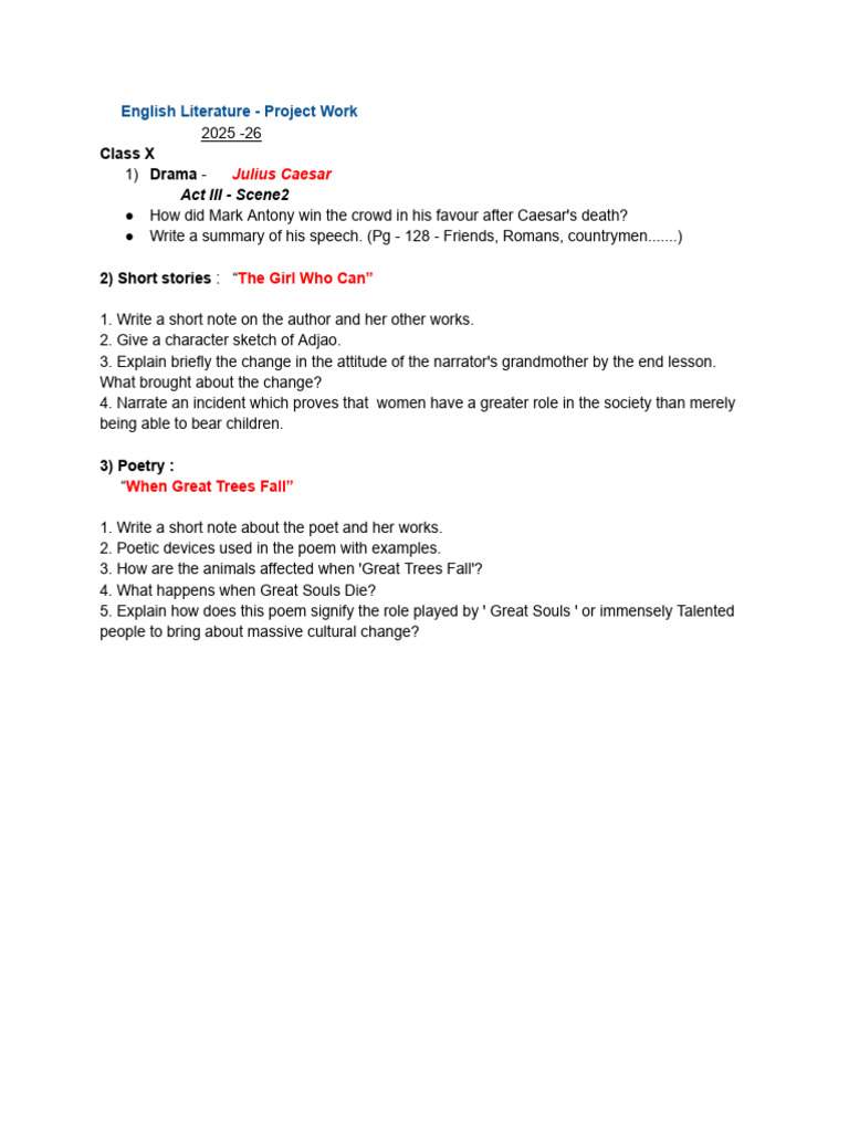 English Literature - Project Work | PDF