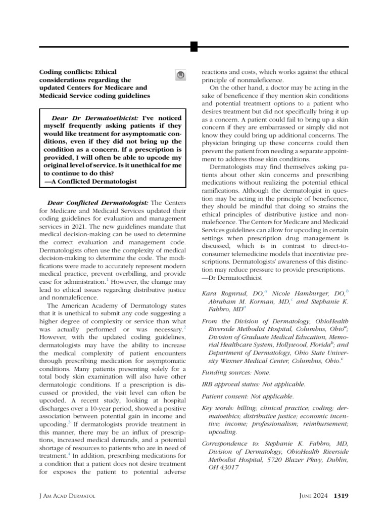Coding Conflicts Ethical Considerations Regarding | PDF | Dermatology ...