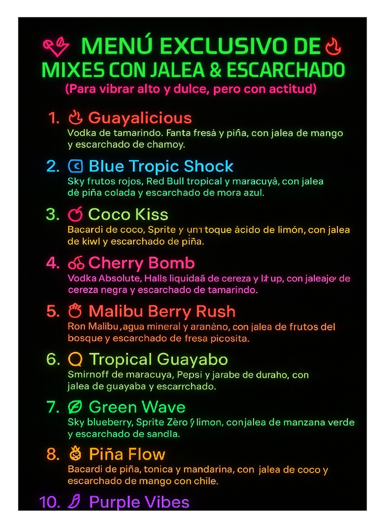 Menu Mixes Neon Completo | PDF
