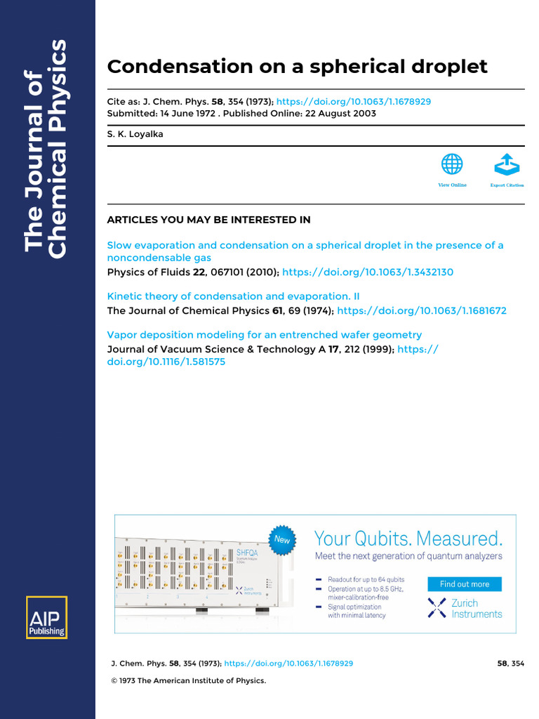Condensation On A Spherical Droplet | PDF | Diffusion | Velocity