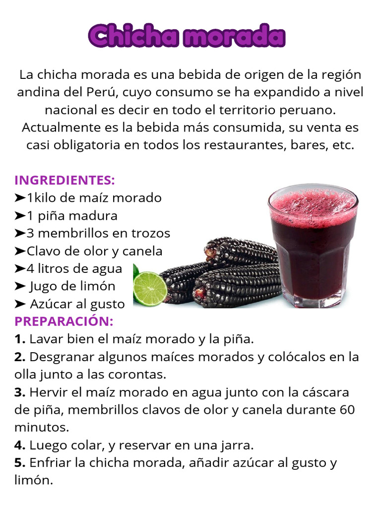 Preparación y Beneficios de la Chicha Morada | PDF