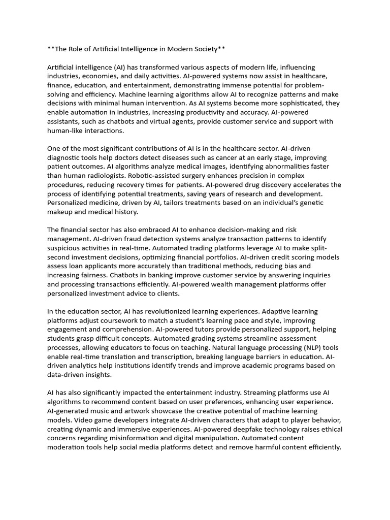 The Impact of AI on Modern Society | PDF | Artificial Intelligence ...