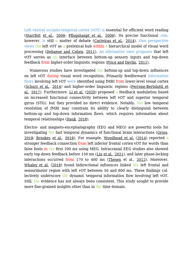 Left Ventral Occipito-Temporal Cortex (vOT) Is Essential For | PDF