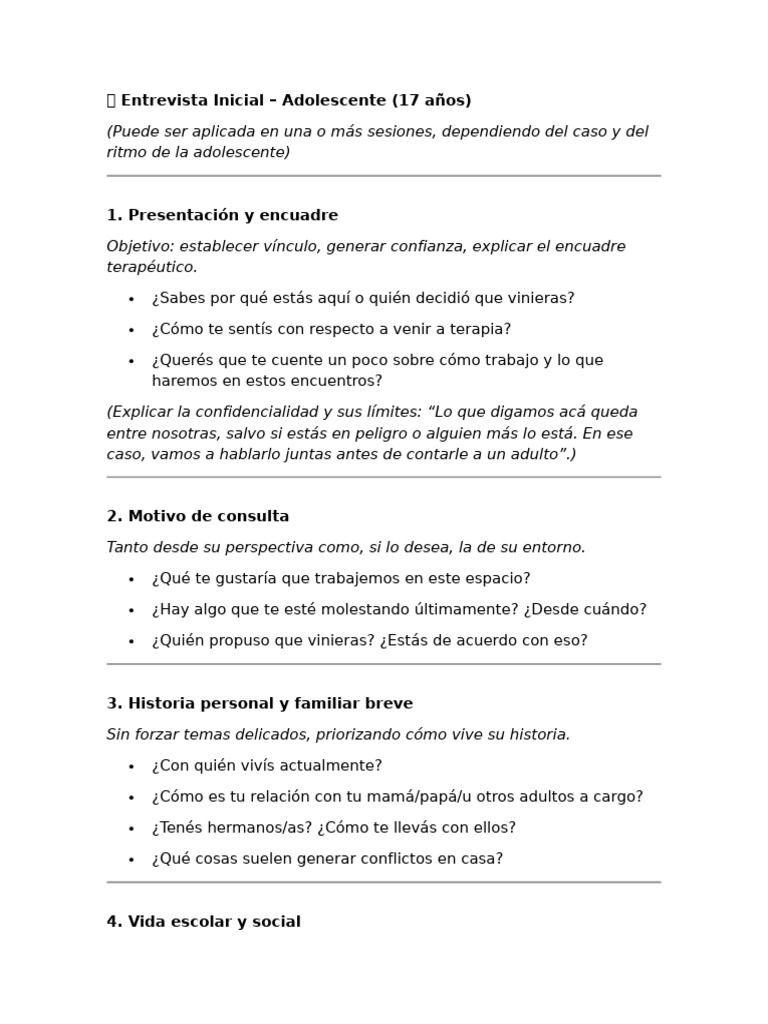 Entrevista Adolescentes | PDF | Sicología | Ciencias del comportamiento